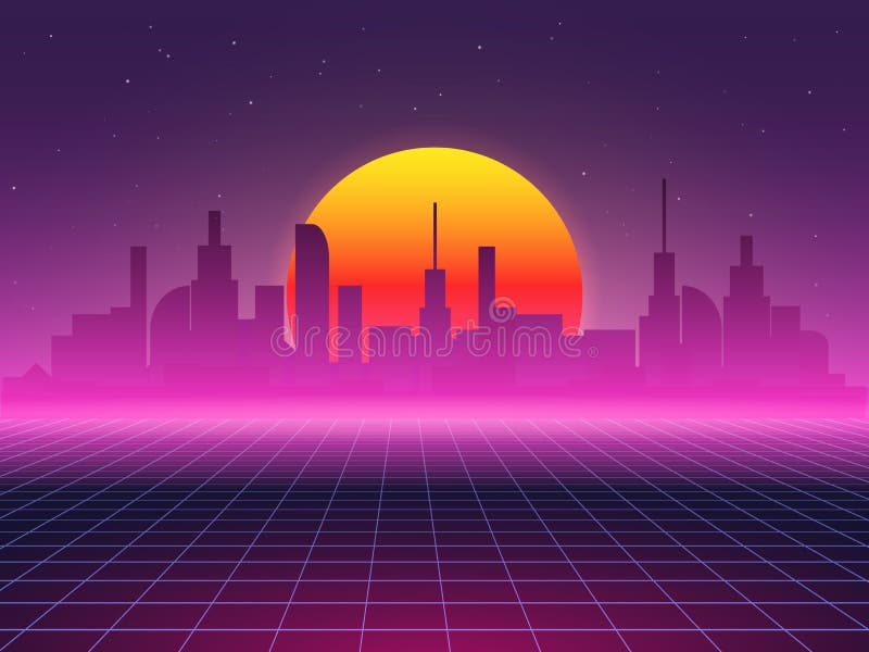 Futuristic Vector Background of City Landscape. Sci-fi 80 S Abstract ...