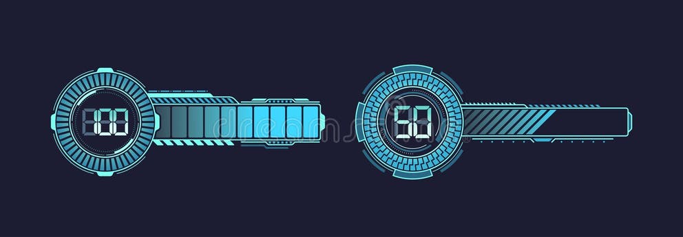 Futuristic Vector Loading Bars, Glowing with a Vibrant Blue Neon Light ...