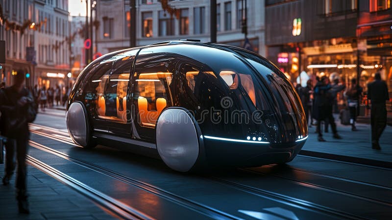 Futuristic Vehicle in a Bustling City, Streamlined Design.. Stock Photo ...