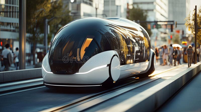 Futuristic Vehicle in a Bustling City, Streamlined Design.. Stock Photo ...
