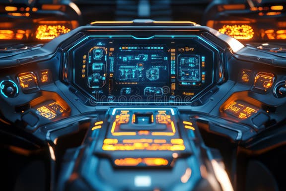 Futuristic Vehicle Cockpit with Advanced Glowing Blue and Orange ...