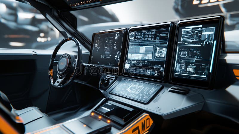 Futuristic Vehicle Cockpit Featuring a Sleek Interior Design Stock ...
