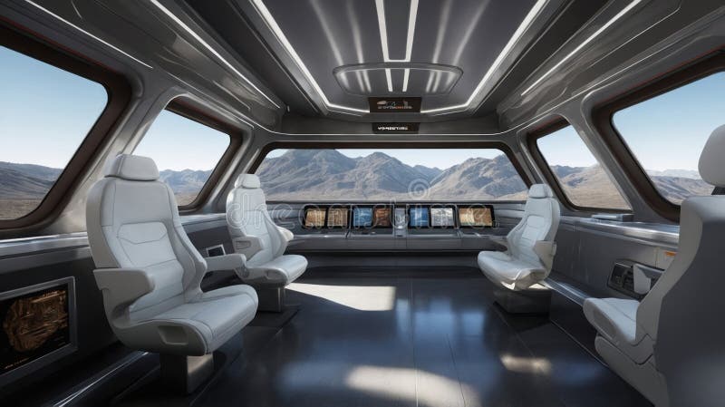Futuristic Vehicle Interior with Mountain View Stock Illustration ...