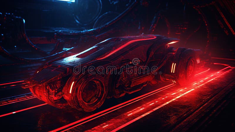 A Futuristic Vehicle with Red Lights on the Side of it Stock ...