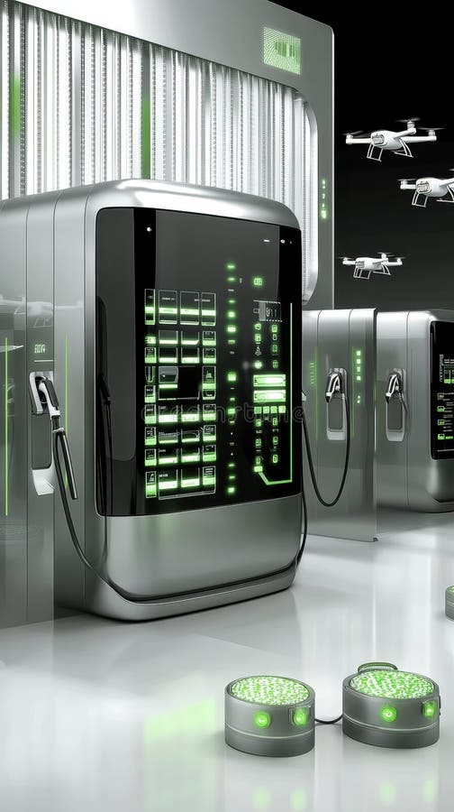 A Futuristic Vending Machine with a Green and White Design Stock ...