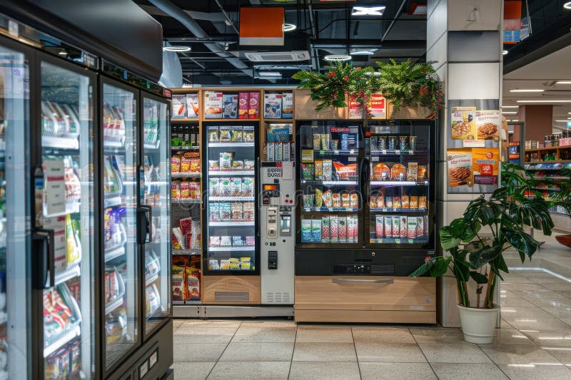 Futuristic Vending Machines Full of Beverages and Food Stock Photo ...