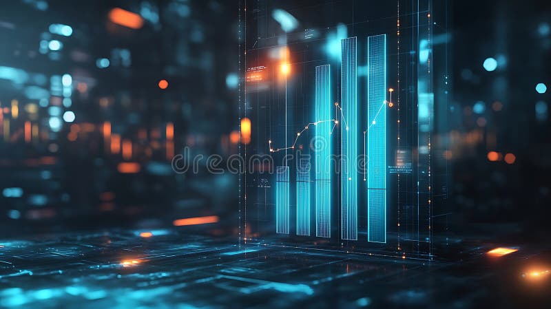 Futuristic Vertical Bar Chart Hovering in Mid-air, Glowing Edges and ...