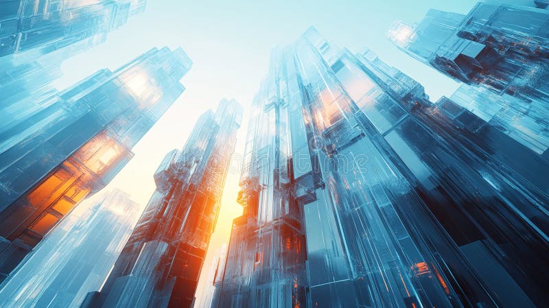 Futuristic Vertical Crystal Structures with Glowing Elements Under ...