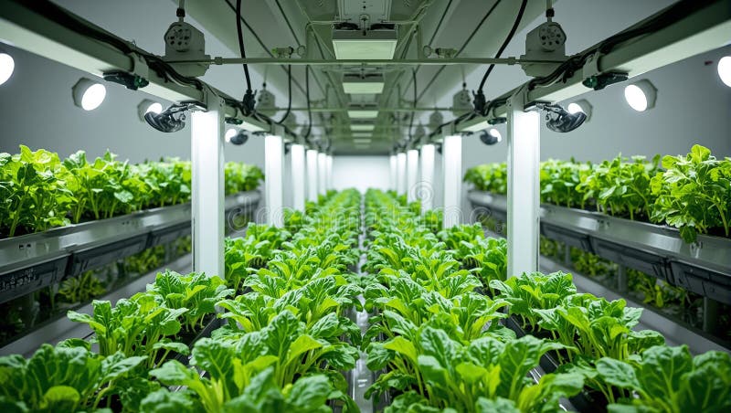 Futuristic Vertical Farm with Spinach Chard Precise Irrigation Soft LED ...