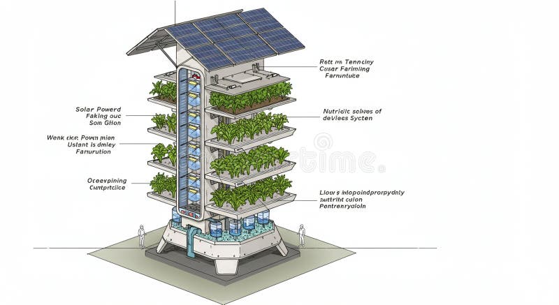 Futuristic Vertical Farming Structure Featuring Multiple Stacked Levels ...