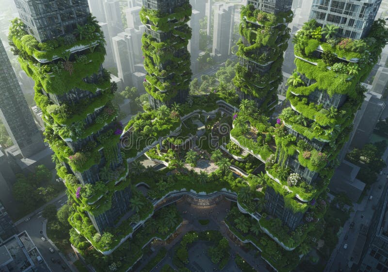 Futuristic Vertical Forest Towers in Modern Urban Landscape with Lush ...