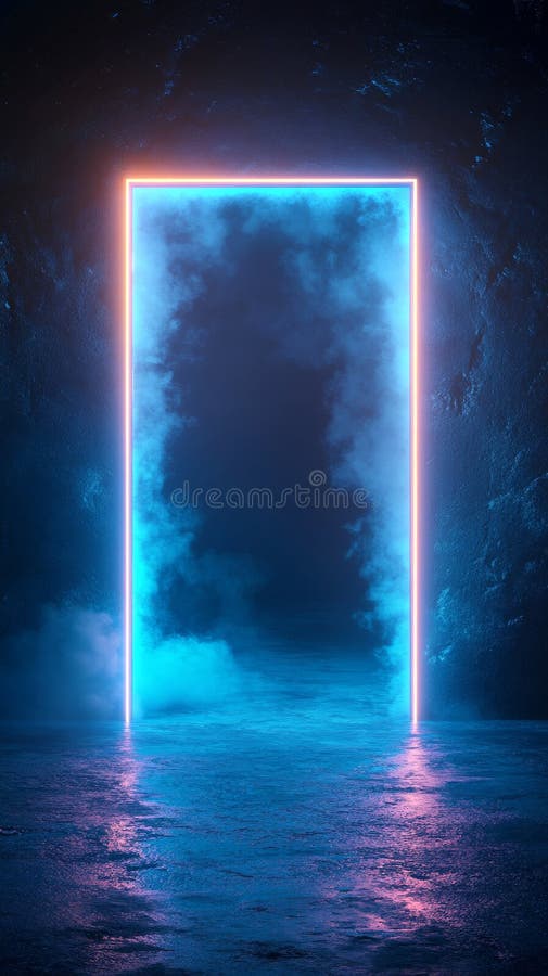 Futuristic Vertical Minimalist Backdrop with Glowing Door in a Tech ...
