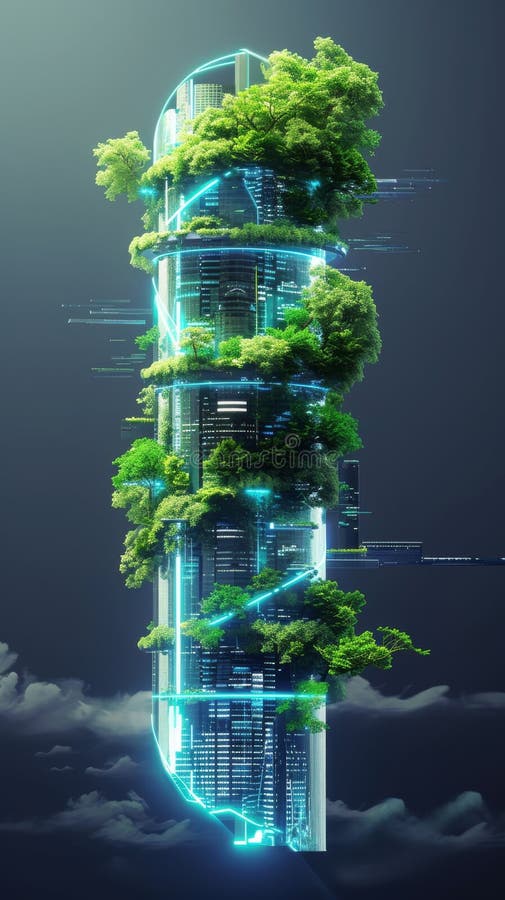 Futuristic Vertical Skyscraper Covered with Lush Greenery Stock Photo ...