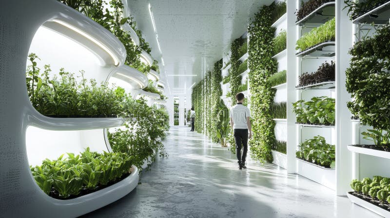 Futuristic Indoor Farm with Natural Light Stock Illustration ...