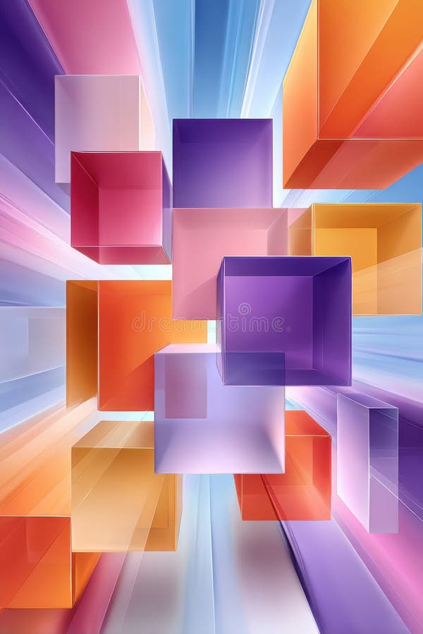 Futuristic Vibrant Background with Colorful Floating Translucent Geometric Cubes and Beams Stock ...
