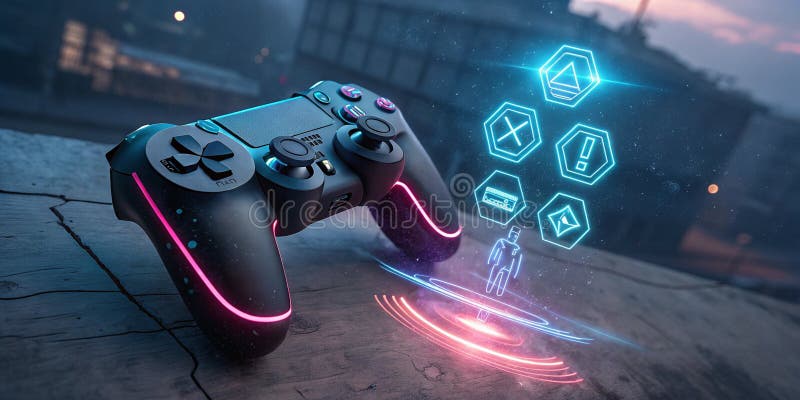 Futuristic Video Game Controller Glowing with Neon Lights Ai Generated ...