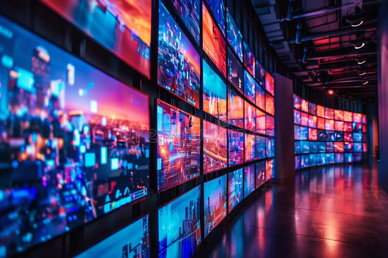 Futuristic Video Wall with Multiple Screens, Offering a Panoramic View ...