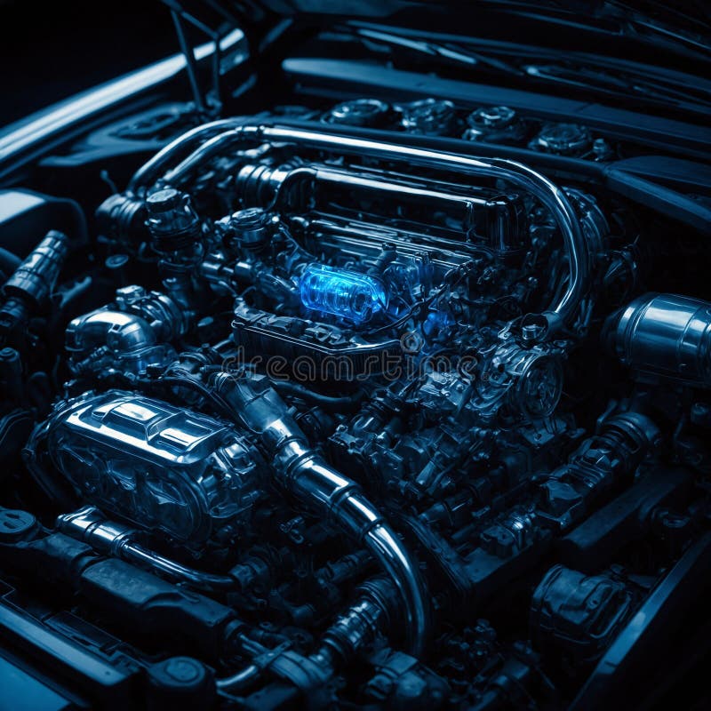 Futuristic View of a Car Engine Stock Illustration - Illustration of ...