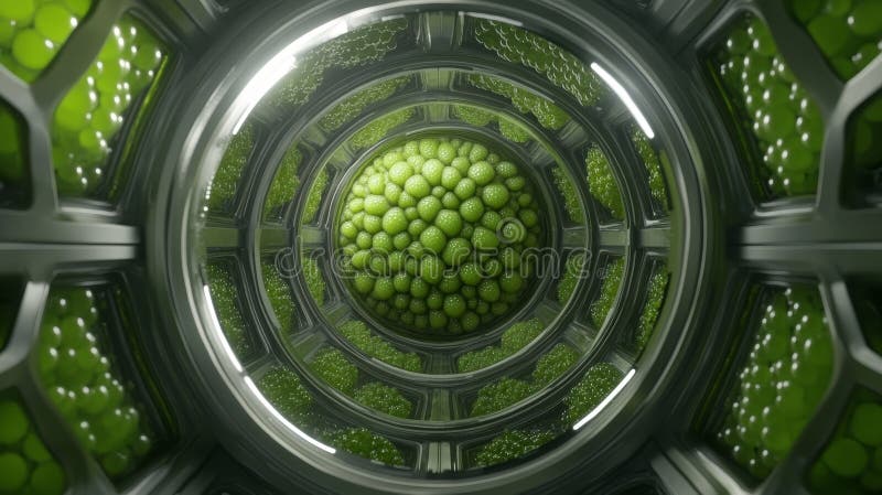 A Futuristic View of a Circular Chamber Filled with Vibrant Green ...