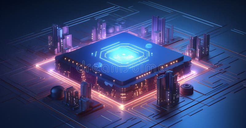Futuristic View of a Computer Chip Surrounded by Glowing Circuitry and ...