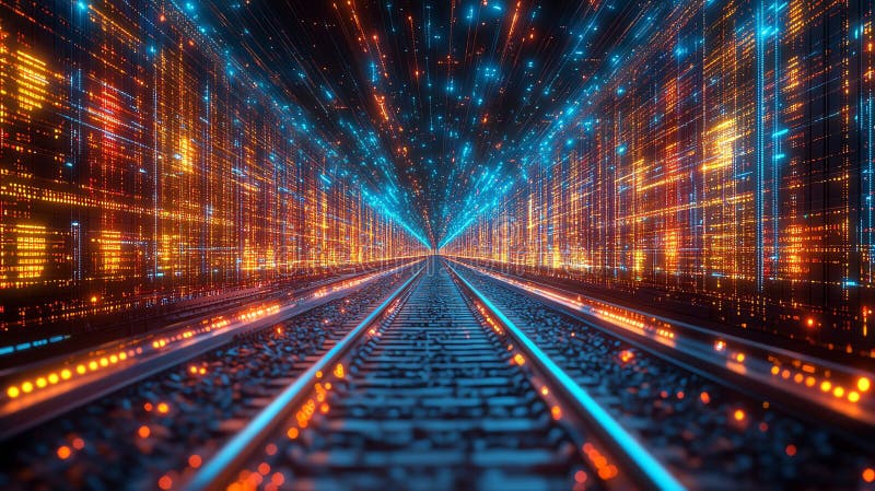Railway and Digital Space, 3d Rendering Stock Illustration ...