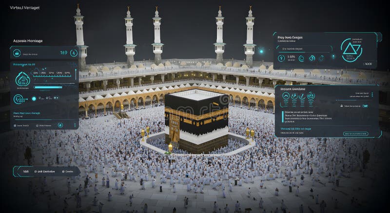Futuristic View of the Kaaba in Mecca with Data Overlays and Pil Stock ...