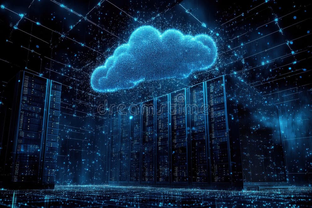 Futuristic Viewpoint on Digital Cloud Computing and High-tech Data Center Graphics Stock Image ...