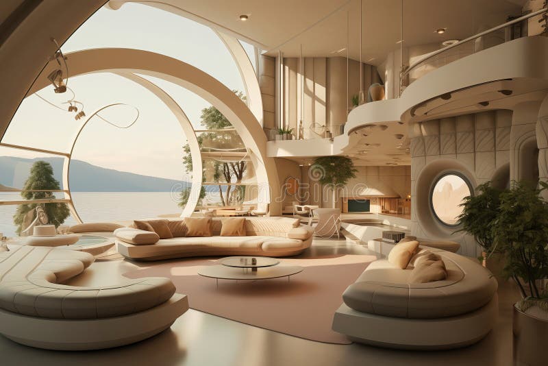 Futuristic Villa with Bionic Design and Ocean View Stock Illustration ...