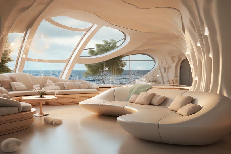 Futuristic Villa with Bionic Design and Ocean View Stock Illustration ...