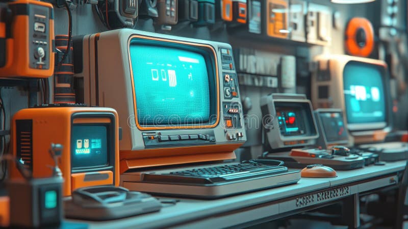 Futuristic and Vintage Tech Display in Modern Museum Stock Image ...