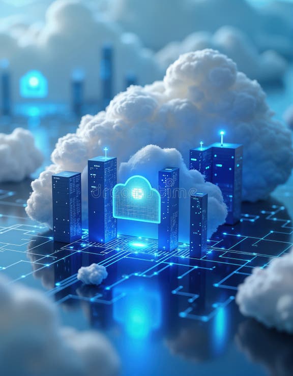 Futuristic Virtual Cloud Environment Image. Virtual Machines, Resource ...
