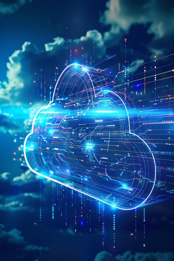 Futuristic Virtual Data Pathways on Bright Blue Background with Digital ...