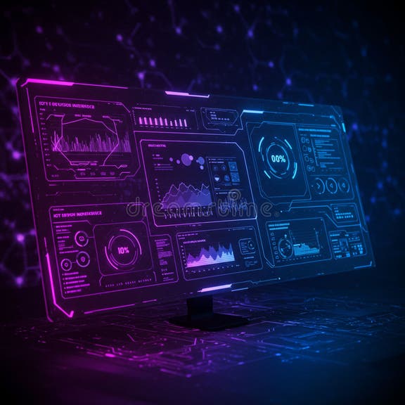 Futuristic Virtual Interface Displaying Various Data Visualizations, Including Charts, Stock ...