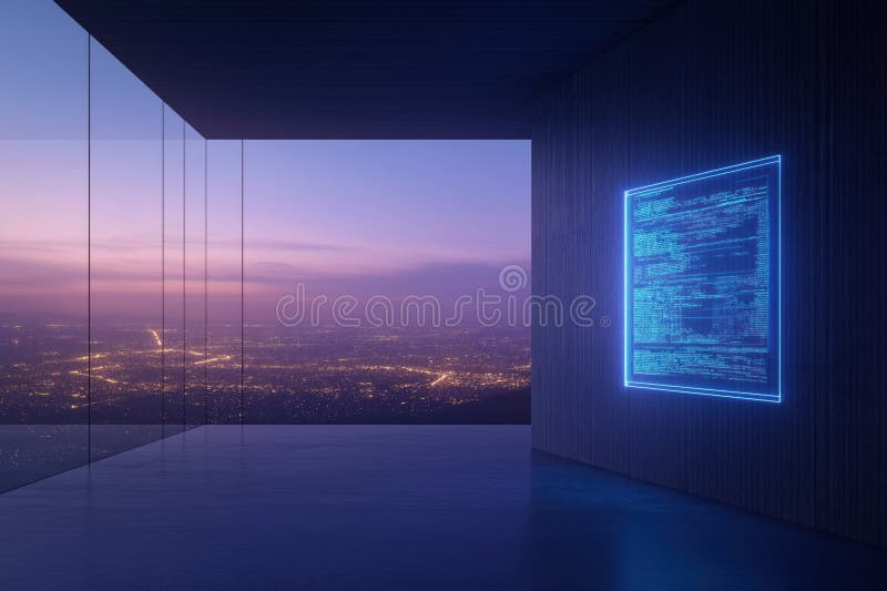 Futuristic Virtual Interface Shows Building Project Data. Neon Hologram ...