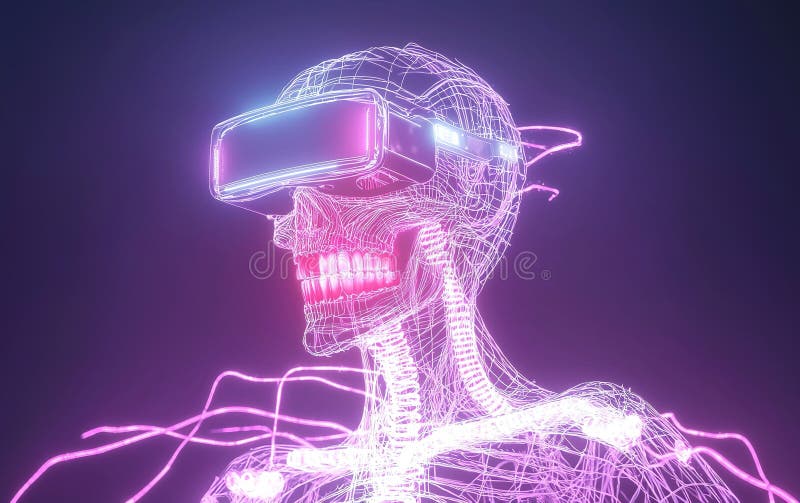 Futuristic Virtual Reality Concept Featuring a Digital Skeleton Wearing ...