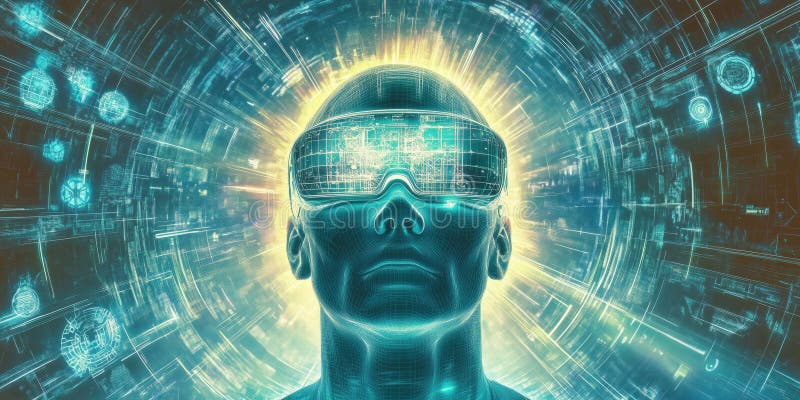 Futuristic Virtual Reality Experience with Glowing Digital Interface ...