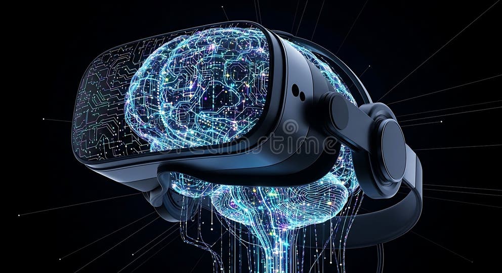 Futuristic Virtual Reality Headset Blends with Glowing Brain for ...