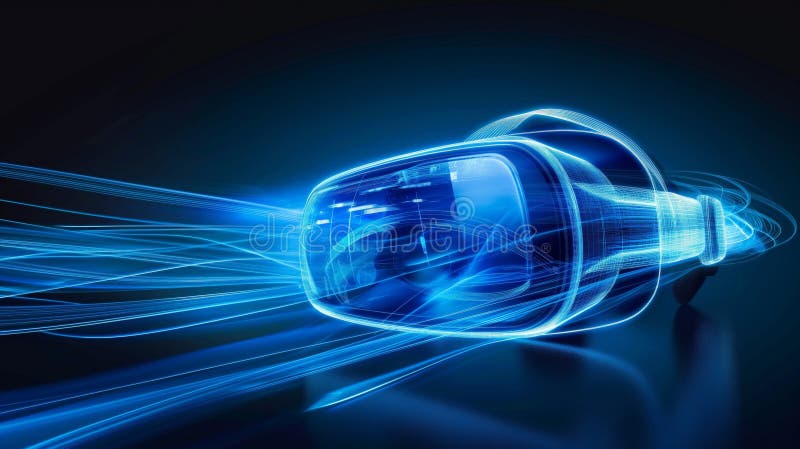 Futuristic Virtual Reality Headset with Blue Light Trails Stock Photo ...