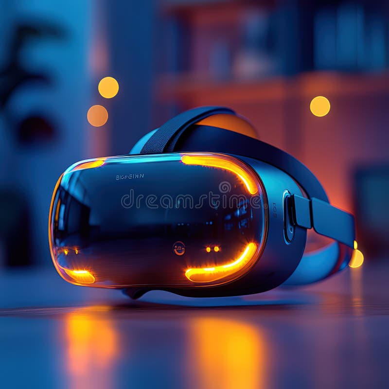 Futuristic Virtual Reality Headset Neon Lights Table Stock Photos ...