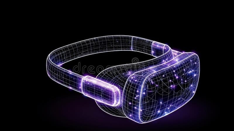 Futuristic Virtual Reality Headset with Neon Wireframe Design Against ...