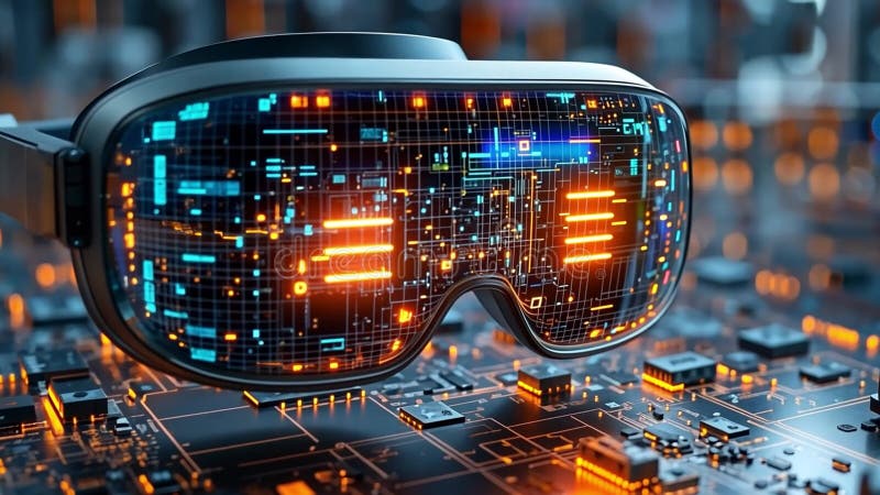 Futuristic Virtual Reality Headset Resting on a Circuit Board ...