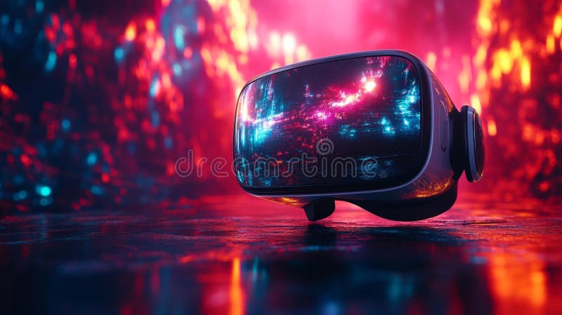 Futuristic Virtual Reality Headset with Neon Lights and Digital Effects ...