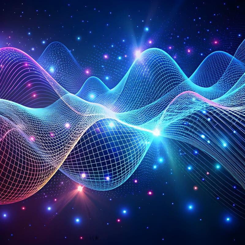 Futuristic Virtual Reality-inspired Glowing Wireframe Waves Stock ...