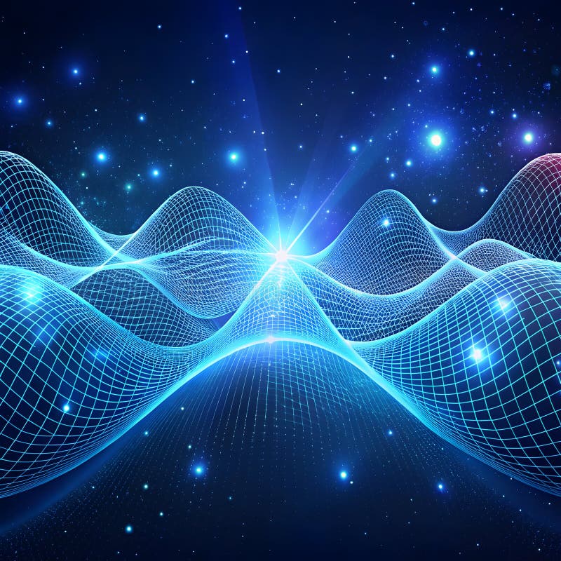 Futuristic Virtual Reality-inspired Glowing Wireframe Waves Stock ...