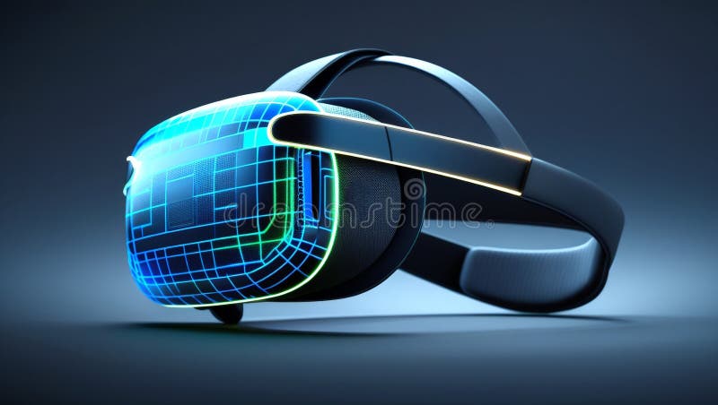 A Futuristic Virtual Reality Mask Featuring a Luminous Blue Grid Design ...