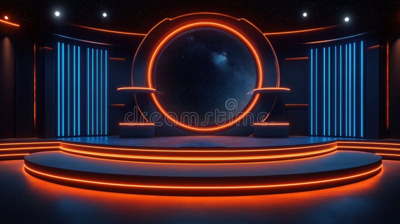 Futuristic Virtual Studio Backdrop Designed for Talk Show. Modern Stage ...