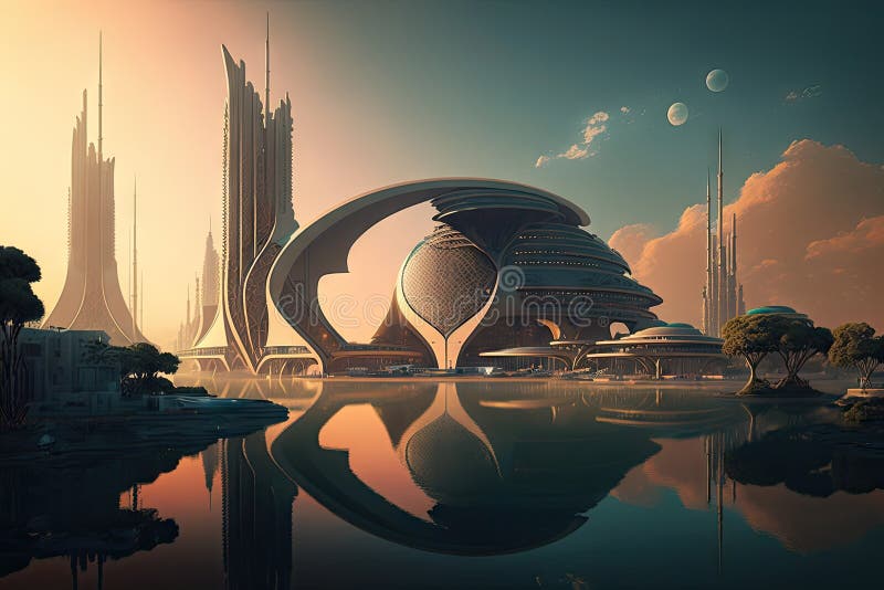 Futuristic Virtual World with High-tech Architecture and Landscape ...