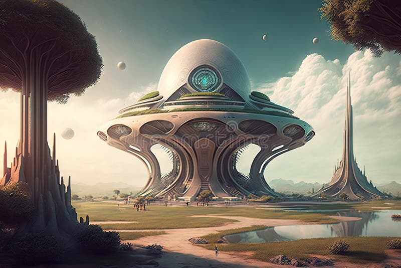 Futuristic Virtual World with High-tech Architecture and Landscape ...