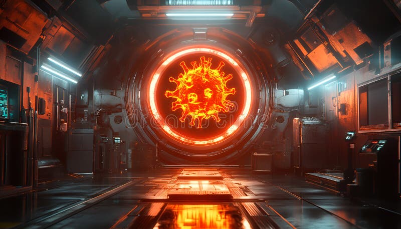 Futuristic Virus Concept in Sci-fi Corridor with Glowing Digital ...
