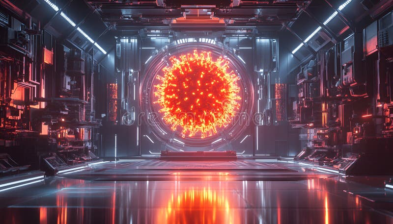 Futuristic Virus Concept in Sci-fi Corridor with Glowing Digital ...